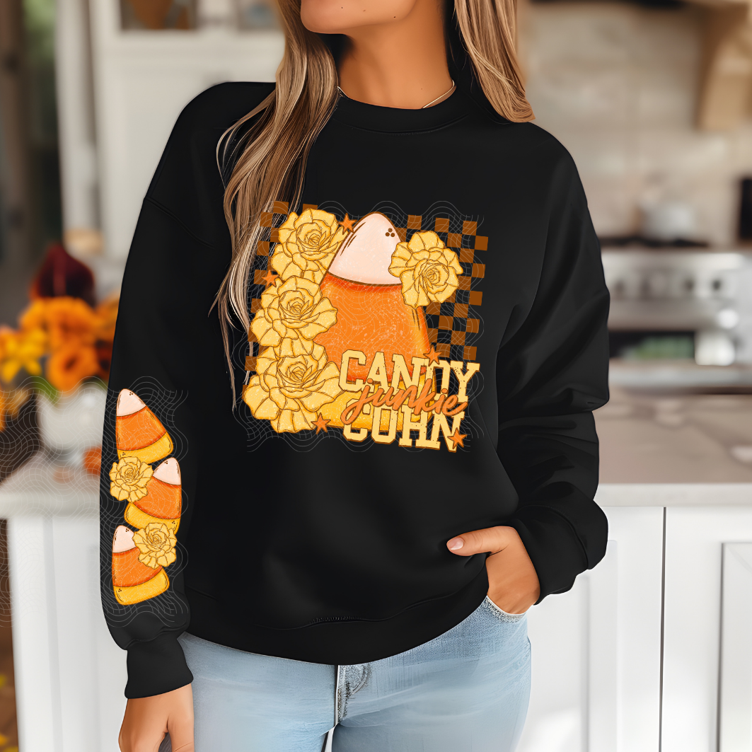 CANDY CORN JUNKIE W/ SLEEVE - DTF TRANSFER – Our Little Tribe Transfers